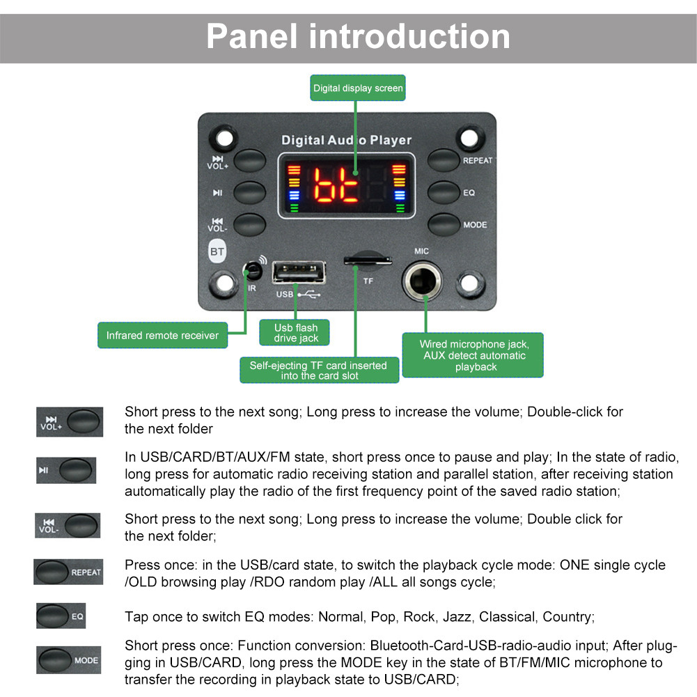 12V 25W BT 5.0 MP3/WMA/WAV/FLAC/APE Audio Decoding Board TF USB FM ...