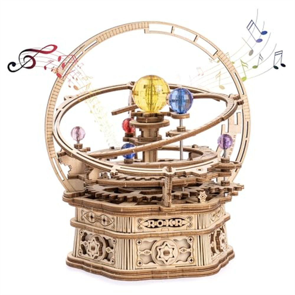 Robotime Rotating Starry Night Mechanical Music Box 3D Wooden Puzzle Assembly Model Building ...