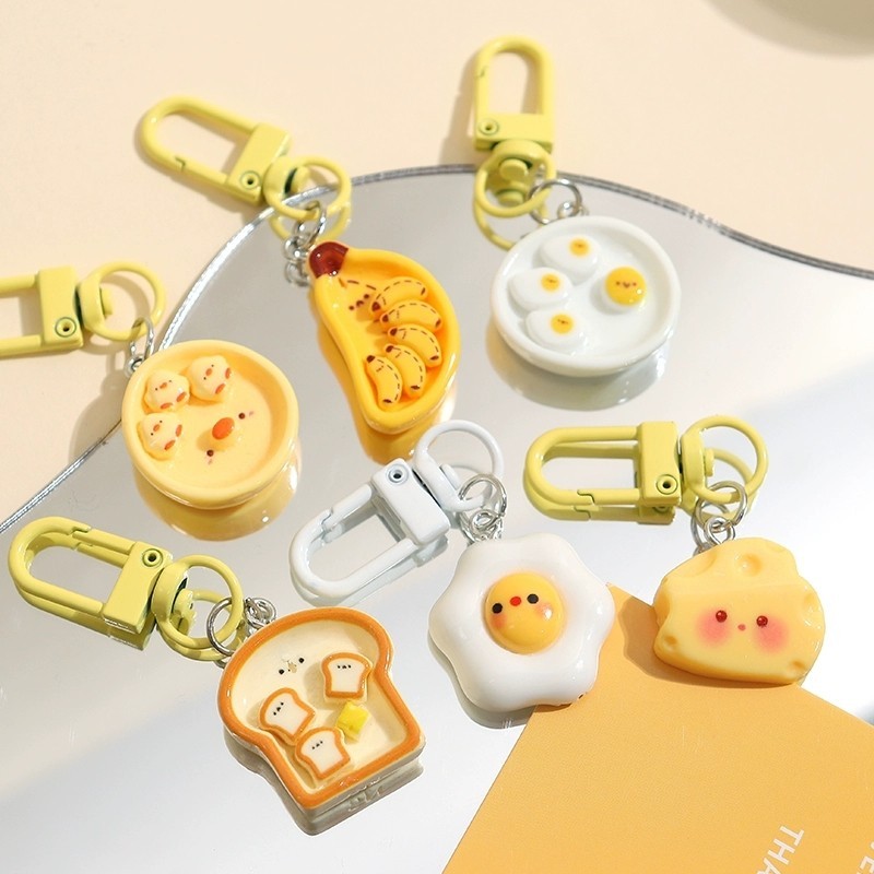 Fashion Simulation Food Keychains Cute Toast Banana Poached Egg Shape ...