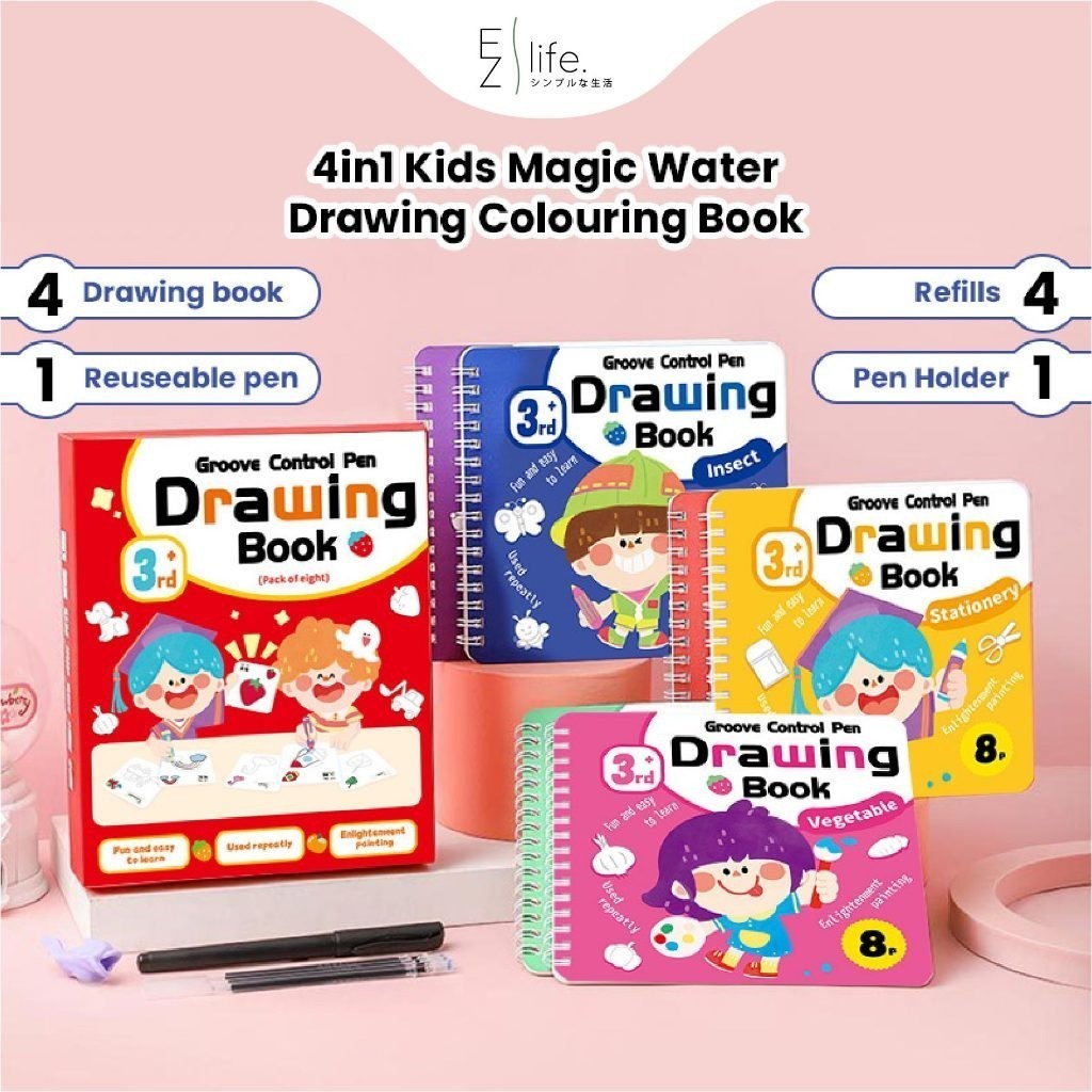 4in1 Kids Magic Water Drawing Colouring Book 8 Pages Children Learning ...