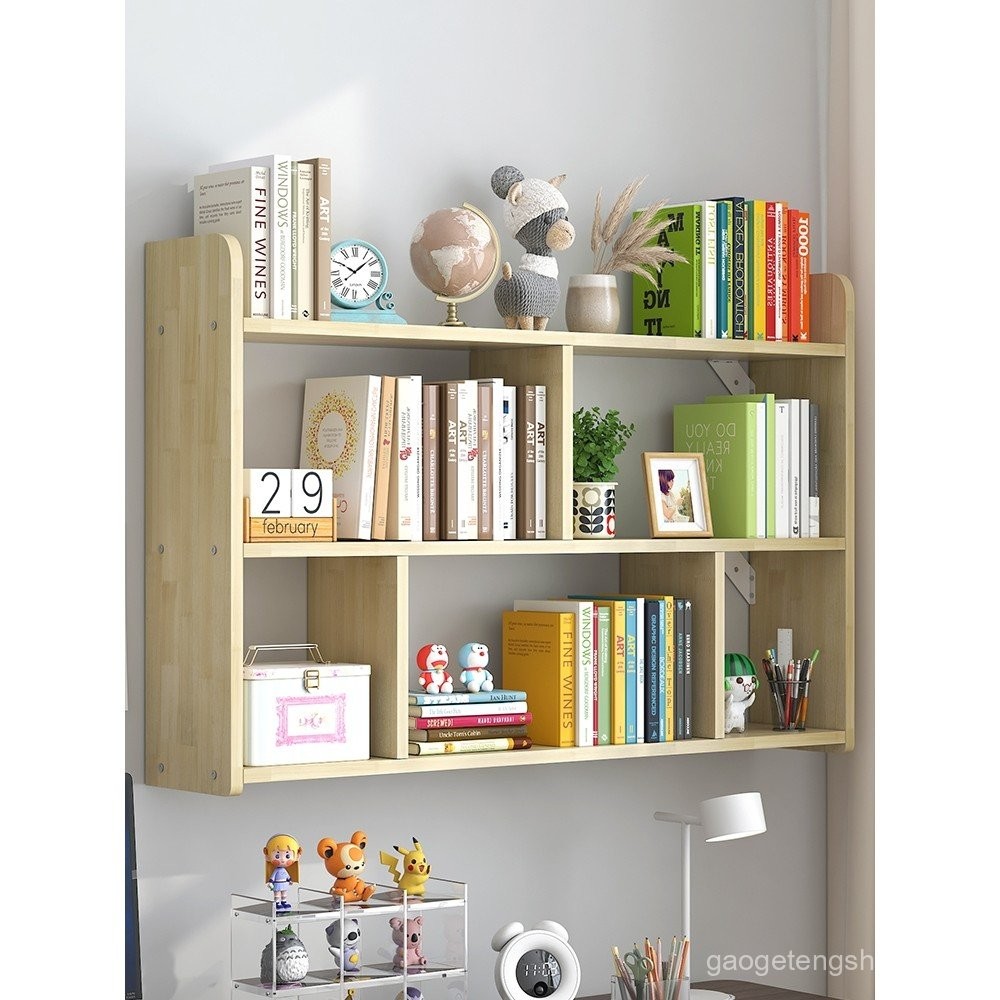 Wall-mounted Solid Wood Bookshelf Simple Storage Rack Minimalist ...