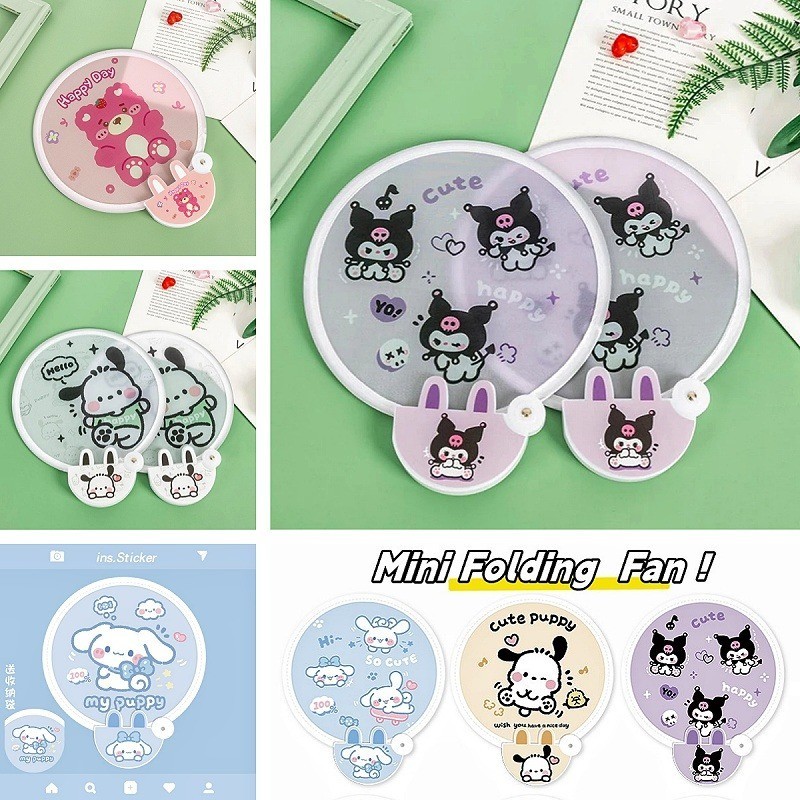 Sanrio Mini Round Fan with Storage Bag Student Cute Cartoon Cinnamoroll ...