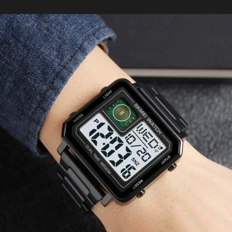 SKMEI Metal Style Digital Watch Waterproof LED Luminous Casual Square ...