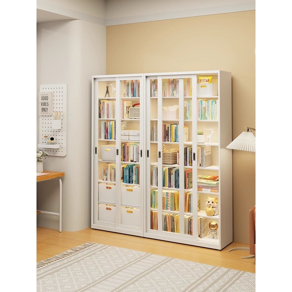 WK-6Household Steel Bookcase with Lock Sliding Door with Glass Door ...
