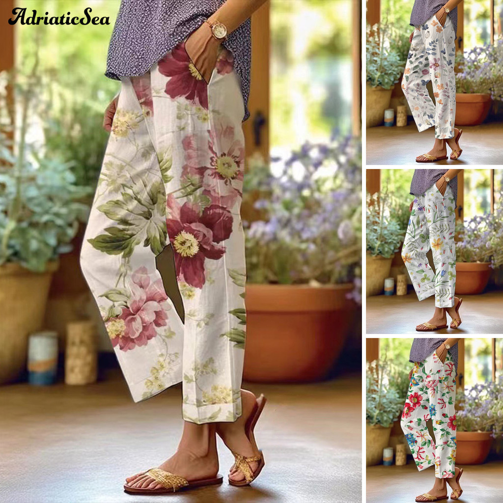 AD-Women Casual Pants Elastic High Waist Drawstring Straight Wide Leg ...