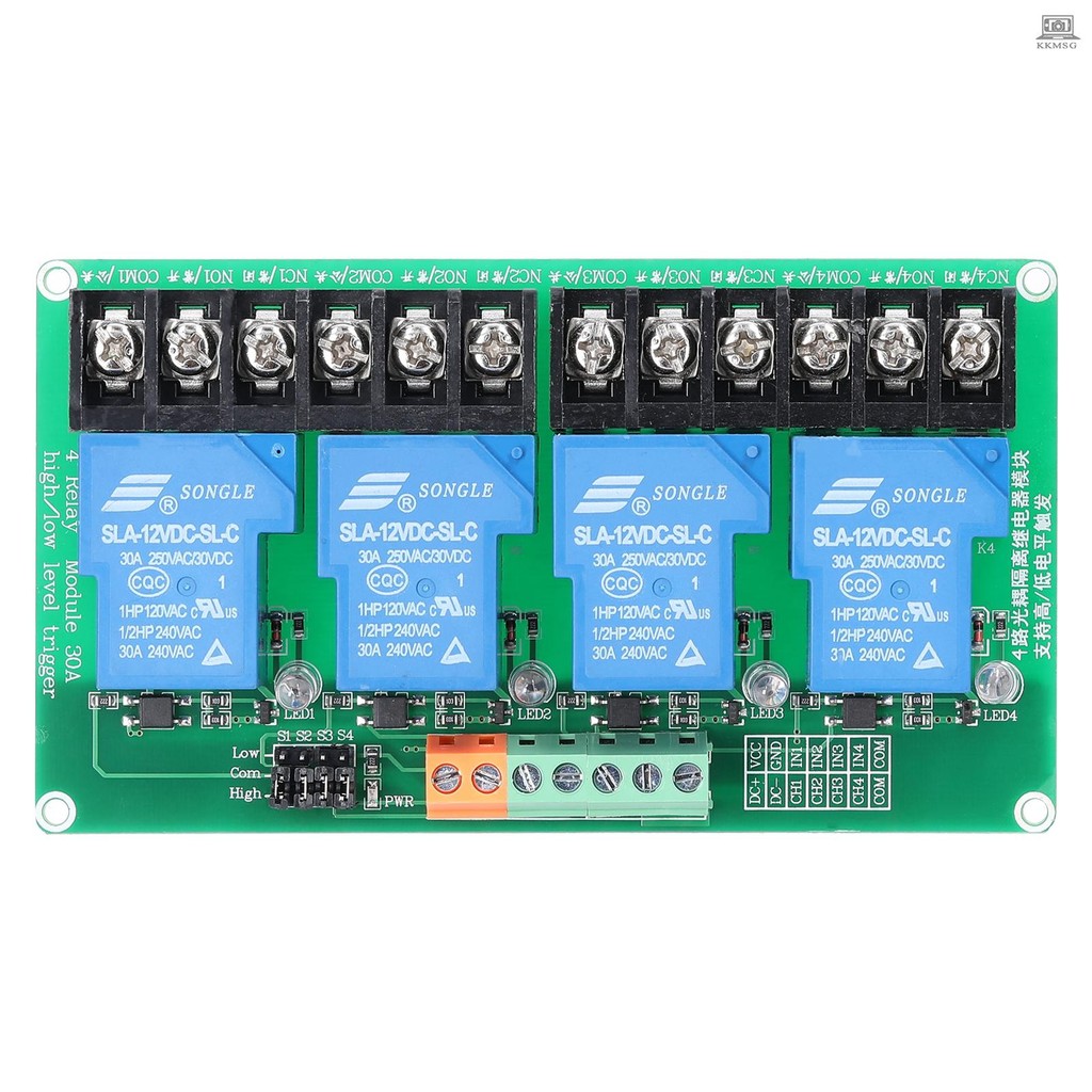 4 Channel Relay Module 30A Load Current with Optocoupler Isolation ...