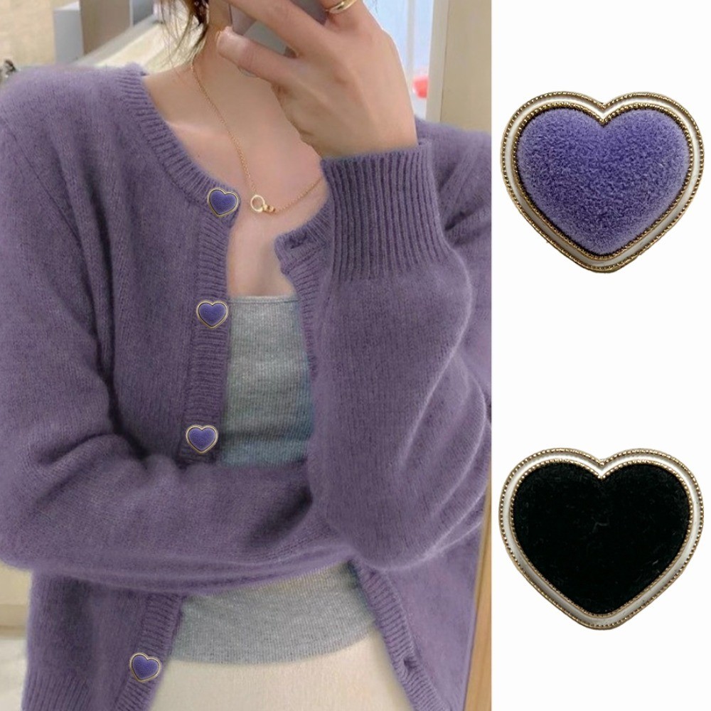 5 Pieces Fashion Beautiful Gold Edge Heart-shaped Flocked Metal Buttons ...