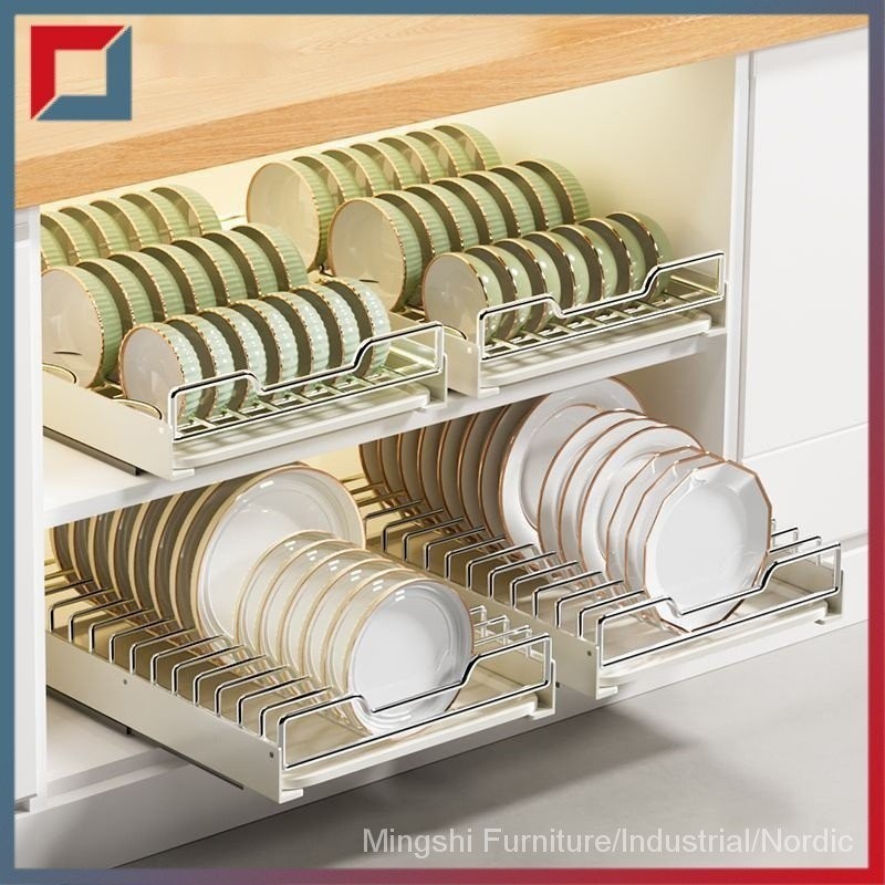 Cabinet pull-out basket drawer type dish storage rack stainless steel ...