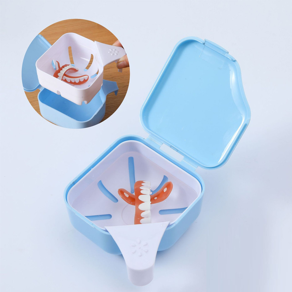 Denture Bath Box Cleaning Teeth Storage Box With Hanging Net Container ...