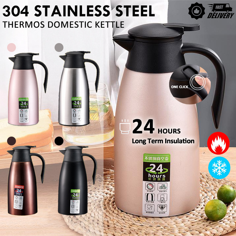 304 Stainless Steel 2L Thermal Flask Vacuum Insulated Water Pot Coffee ...