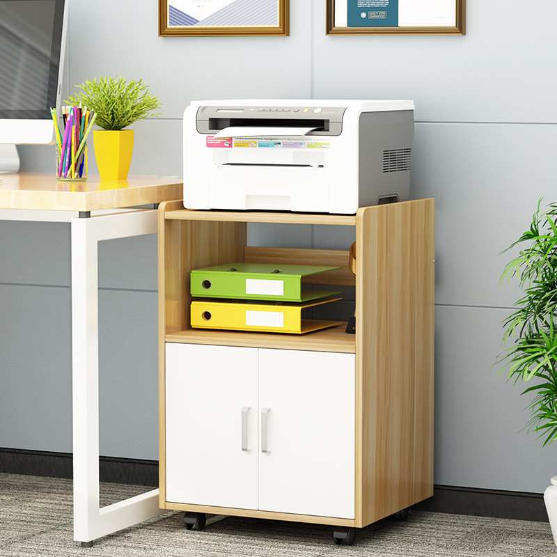 Floor-Standing Solid Wood Movable Office Storage Rack Printer Stand ...