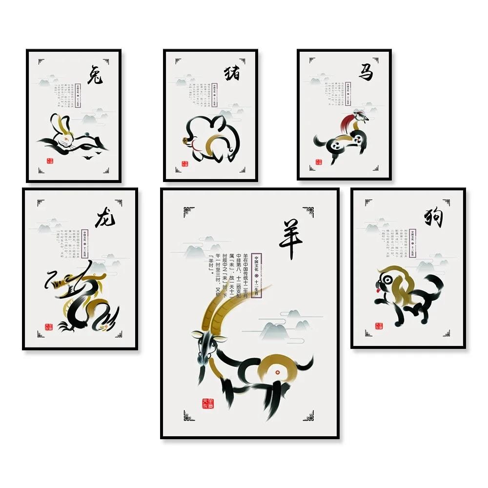 Chinese Zodiac Posters Rat Ox Tiger Rabbit Dragon Snake Horse Sheep ...