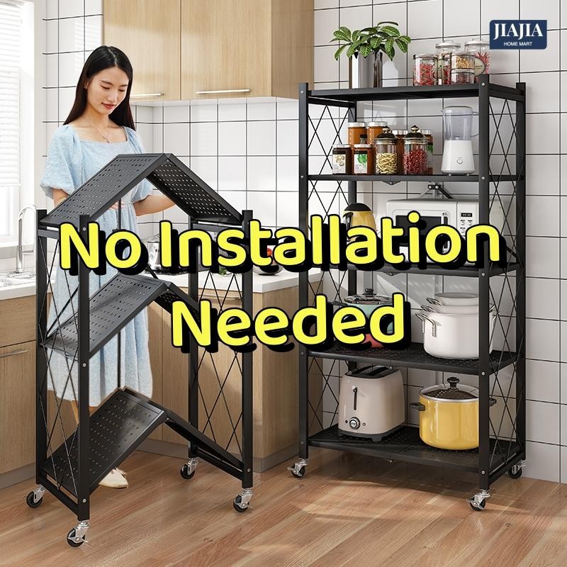 [SG STOCK] Installation free kitchen folding metal storage rack shelf ...