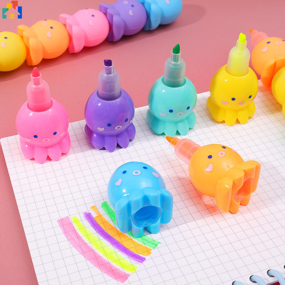 5 Colors Funny Stackable Kawaii Cute Octopus Shape Highlighters Marker ...