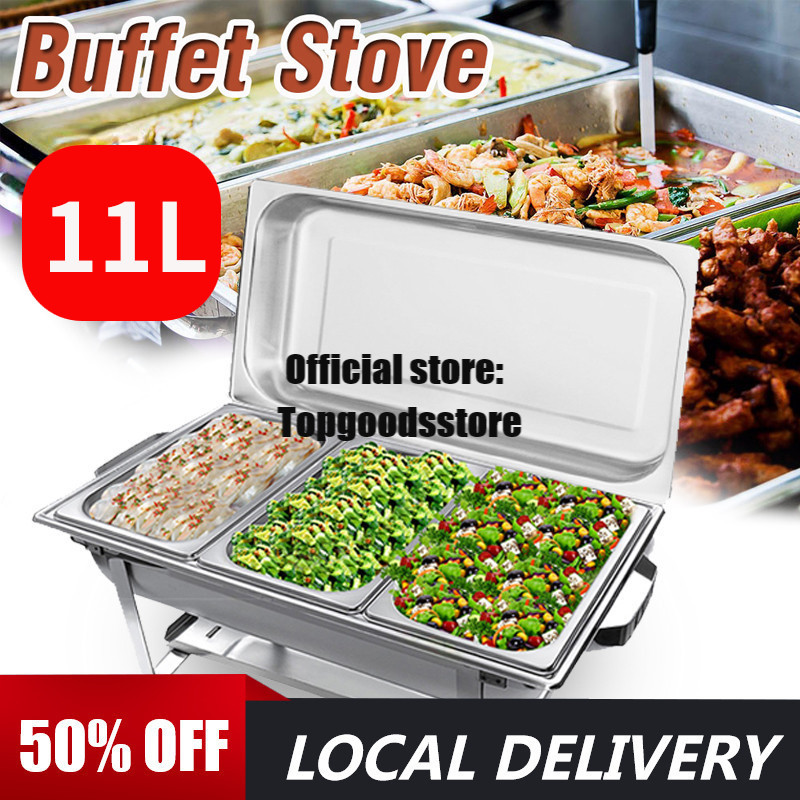 11L 3 Plates Foldable Stainless Steel Square Buffet Stove Dish Set ...