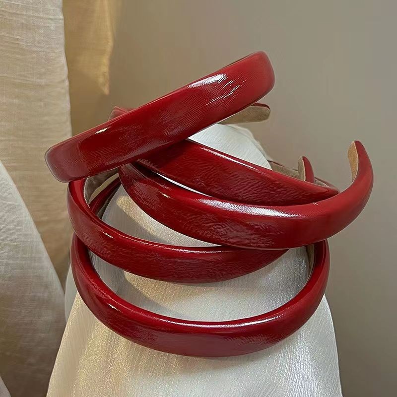 2024 Retro Red Patent Leather High Headband Whitening High-End Headband ...