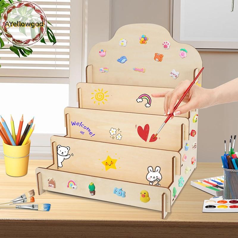 AYellowgod 2Pcs/Set Greeting Card Display Stands 4-Tier Wooden Sticker ...