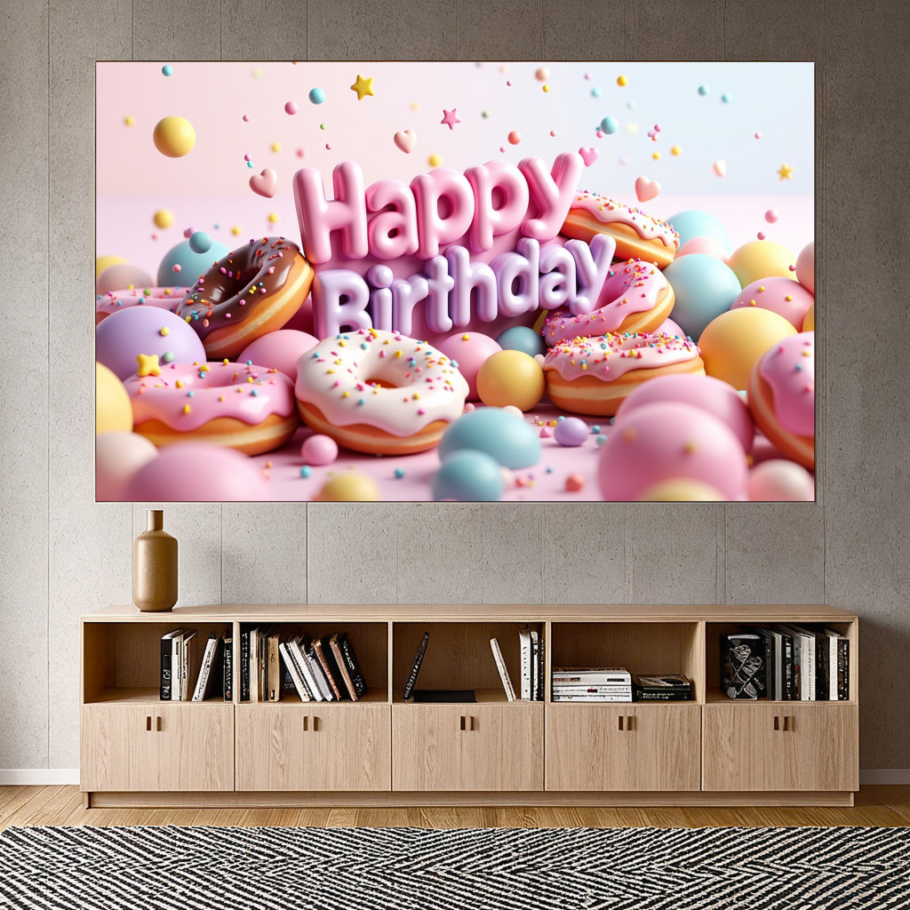 Colorful Donut Themed Happy Birthday Banner Background Backdrop Party ...
