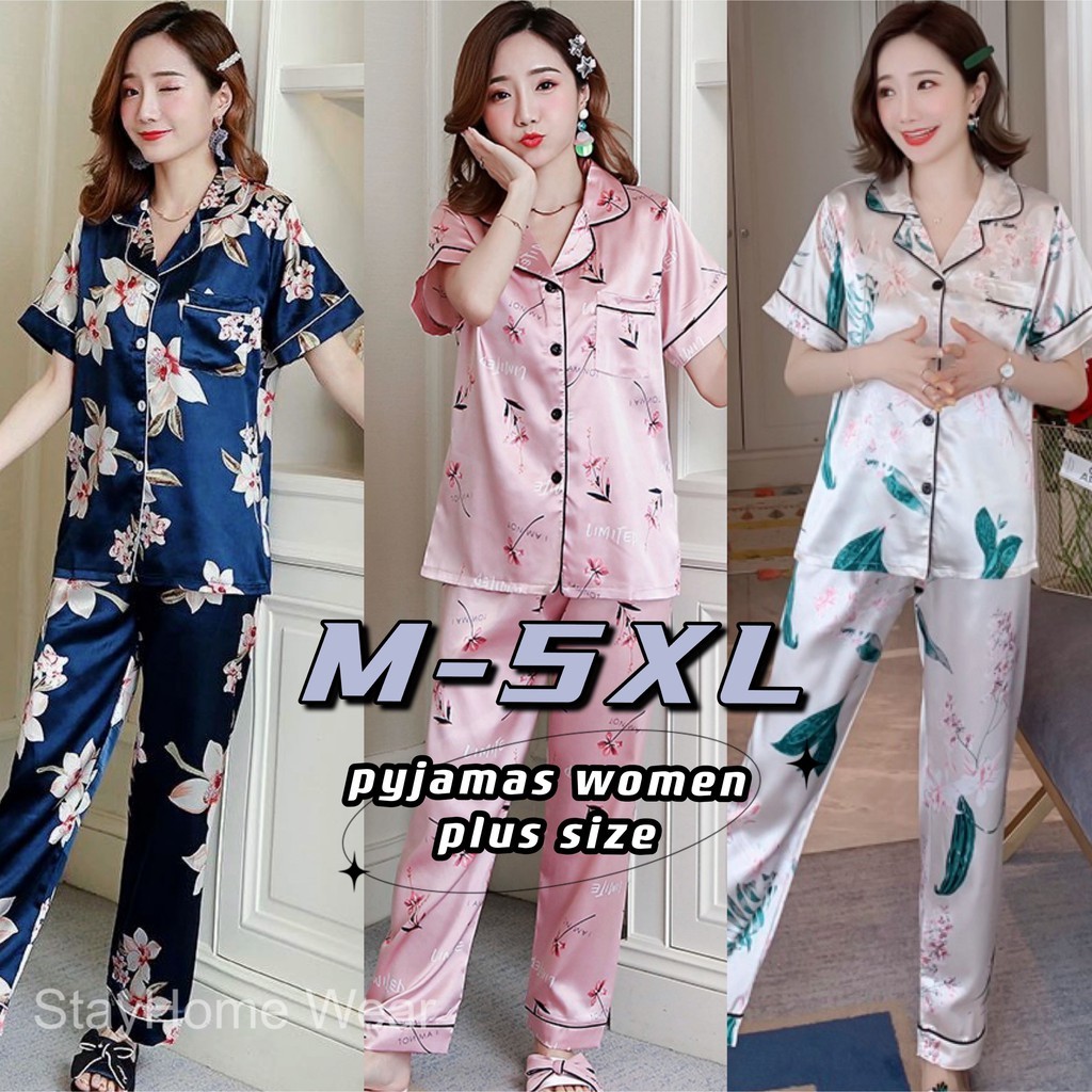 M-5XL Printed Nightwear Plus Size Sleepwear Women baju tidur Sexy Silk ...