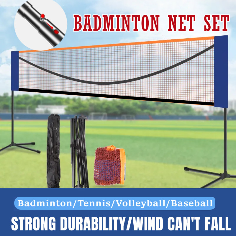 Foldable Height Adjustable Badminton Net Set Equipment with Poles Stand ...