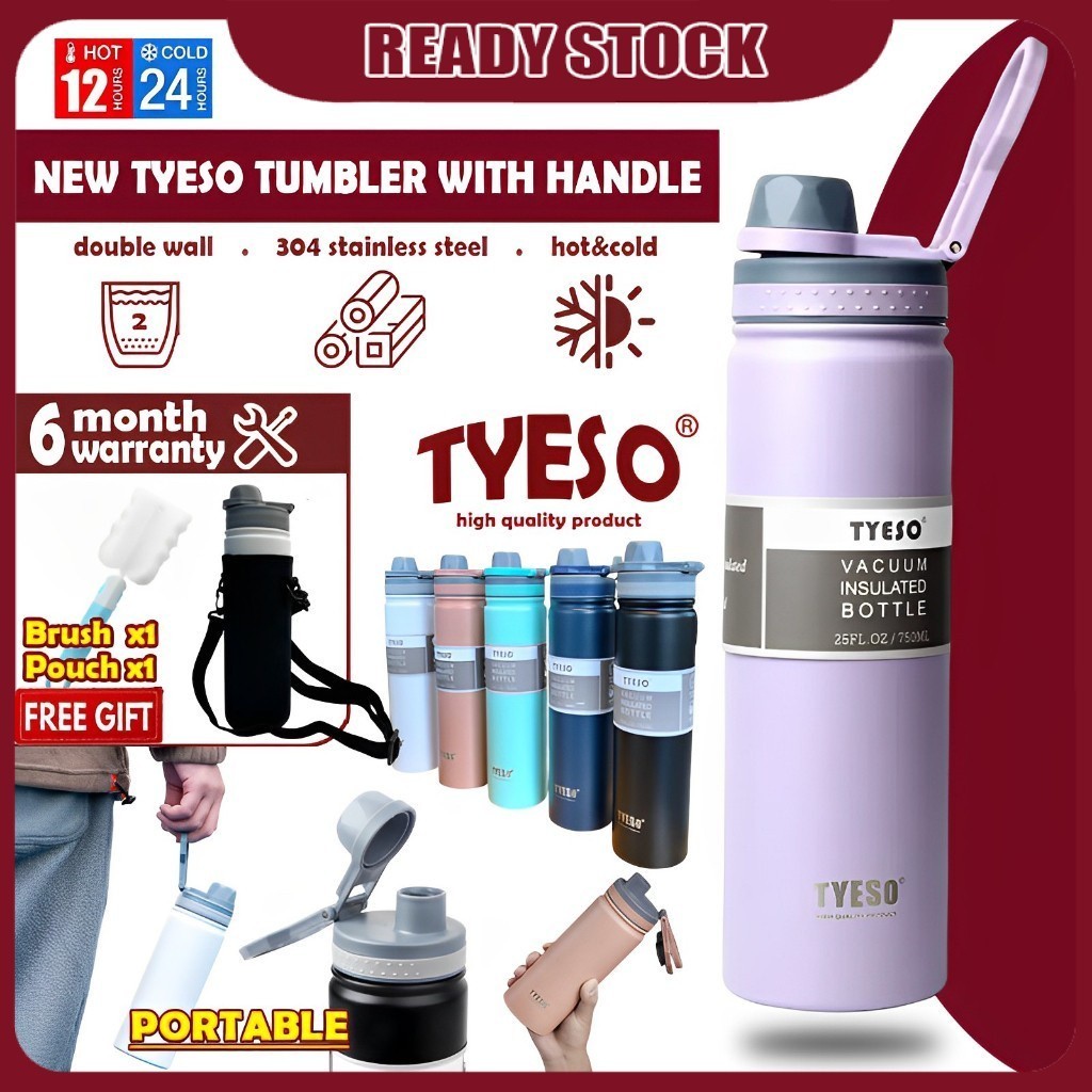 Tyeso Tumbler With Handle Buy 1 Free 2 Gifts 530ml/750ml Double Layer ...