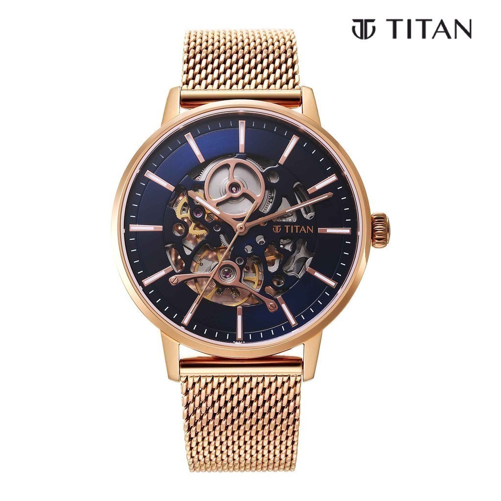 Titan Mechanical Slimline Blue Dial Mechanical Stainless Steel Strap ...