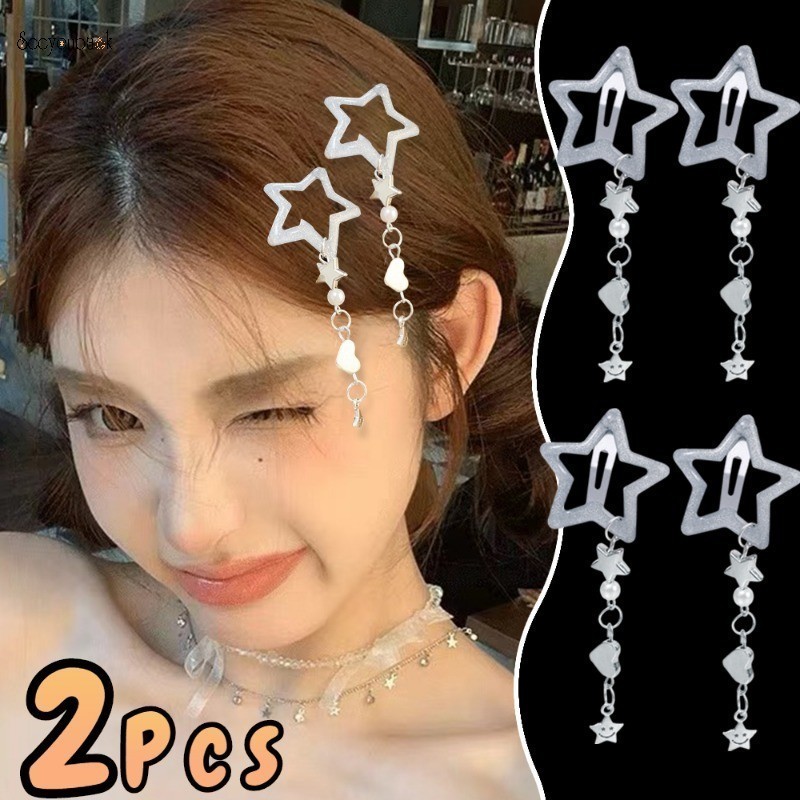 Harajuku Y2K Sweet Cool Star Pentagram Tassel Side Hair Clip Women ...