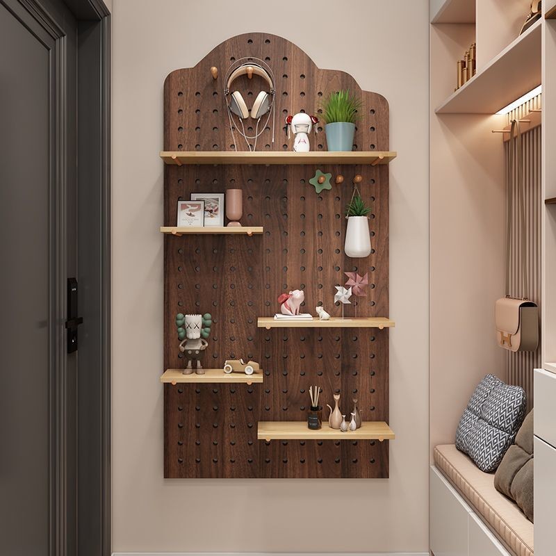 Solid Wood Perforated Panel Wall Mounted Shelves, Wooden Wall Hanging ...