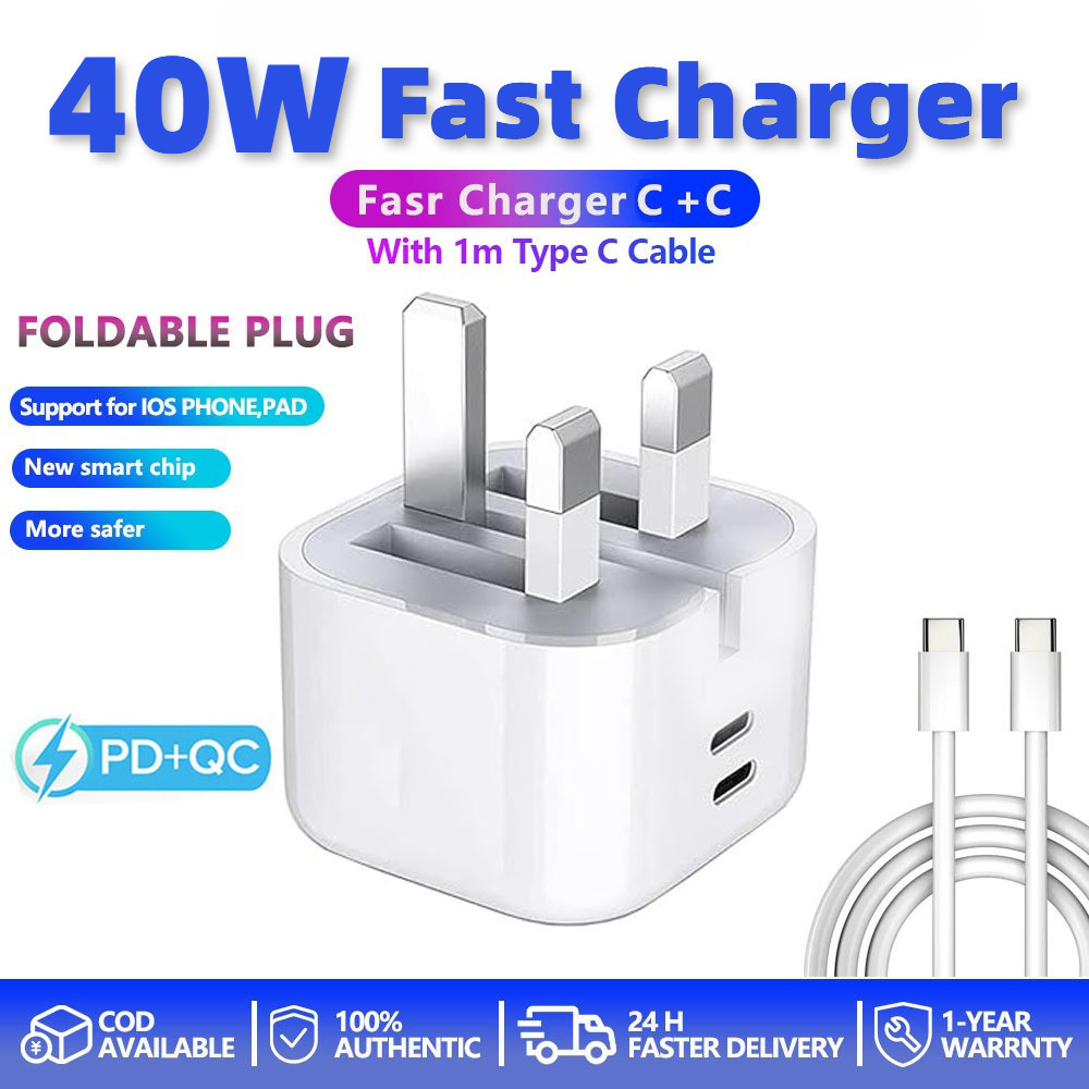 40W Dual Type C Fast Charger USB C Power Adapter PD 60W for Samsung ...