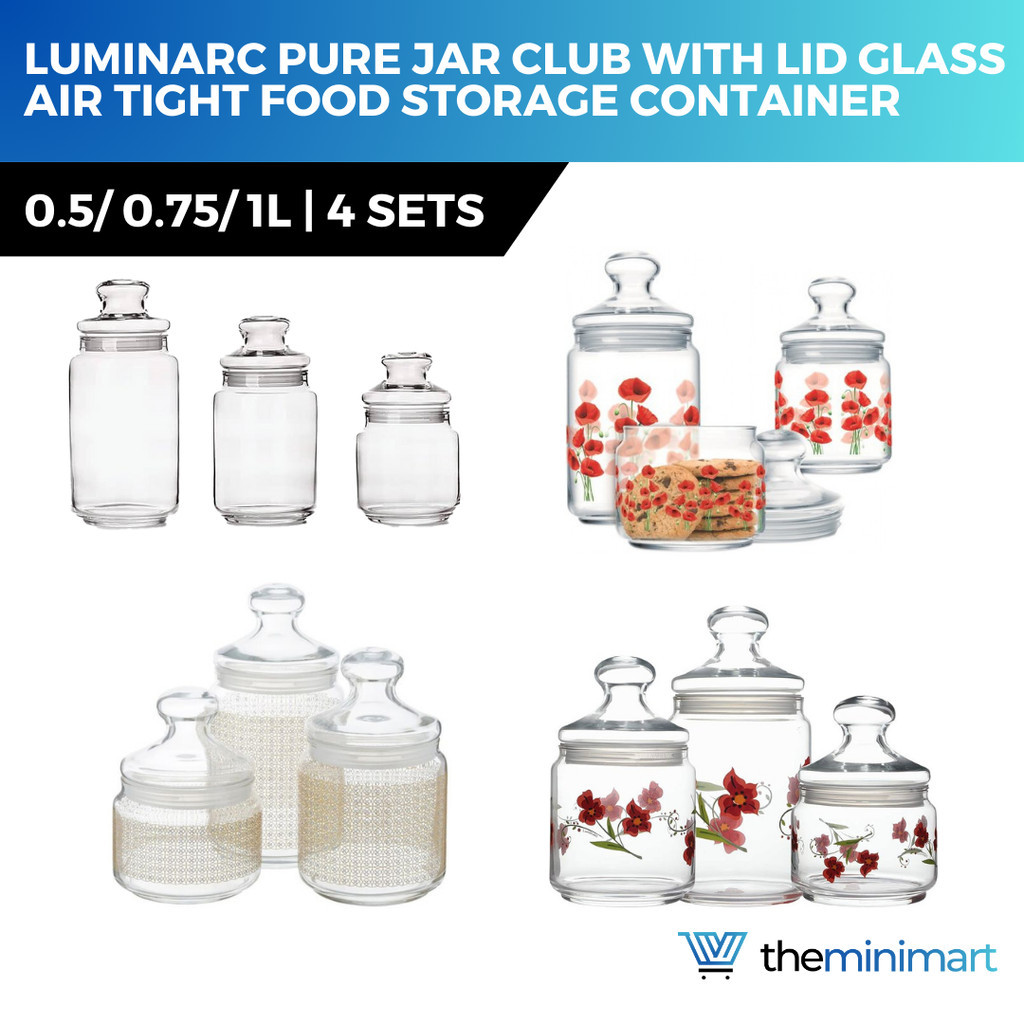 Luminarc Pure Jar Club with Lid Glass Air Tight Food Storage Container ...