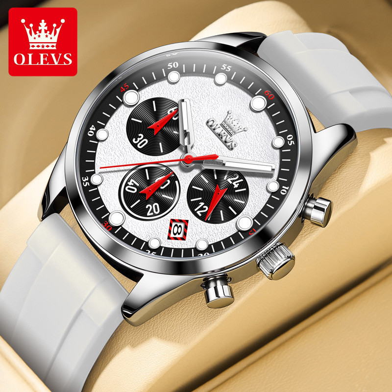 Olevs 5602 Fashion Casual Multifunctional Quartz Watch Silicone Men's Watch (Free Exquisite ...