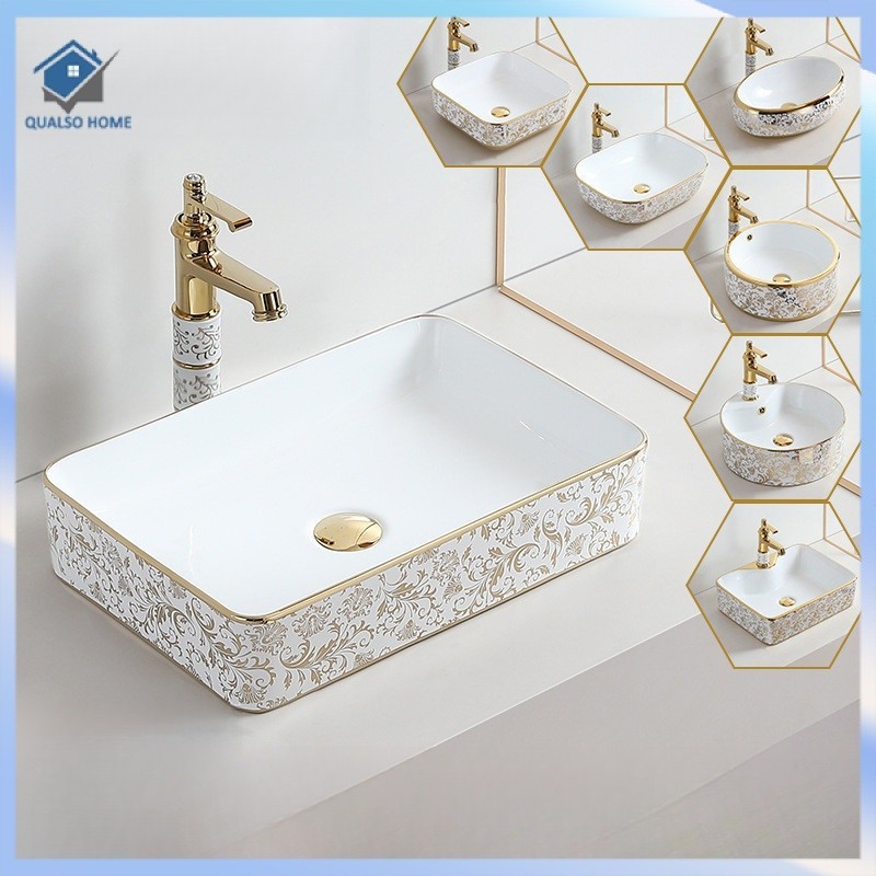 European-Style Wash Basin Ceramic Table Basin Electroplated Gold ...