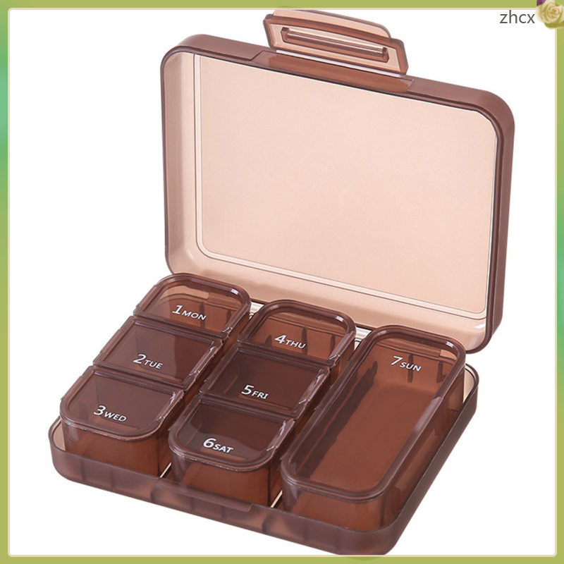 Sealed Travel Mini Pill Box (brown) Divided into Multi-compartment ...