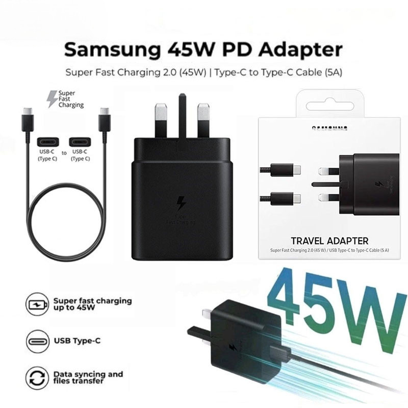Samsung 45W PD Fast Charger with Type C to Type C Cable UK Plug Quick Charger Travel Adapter ...