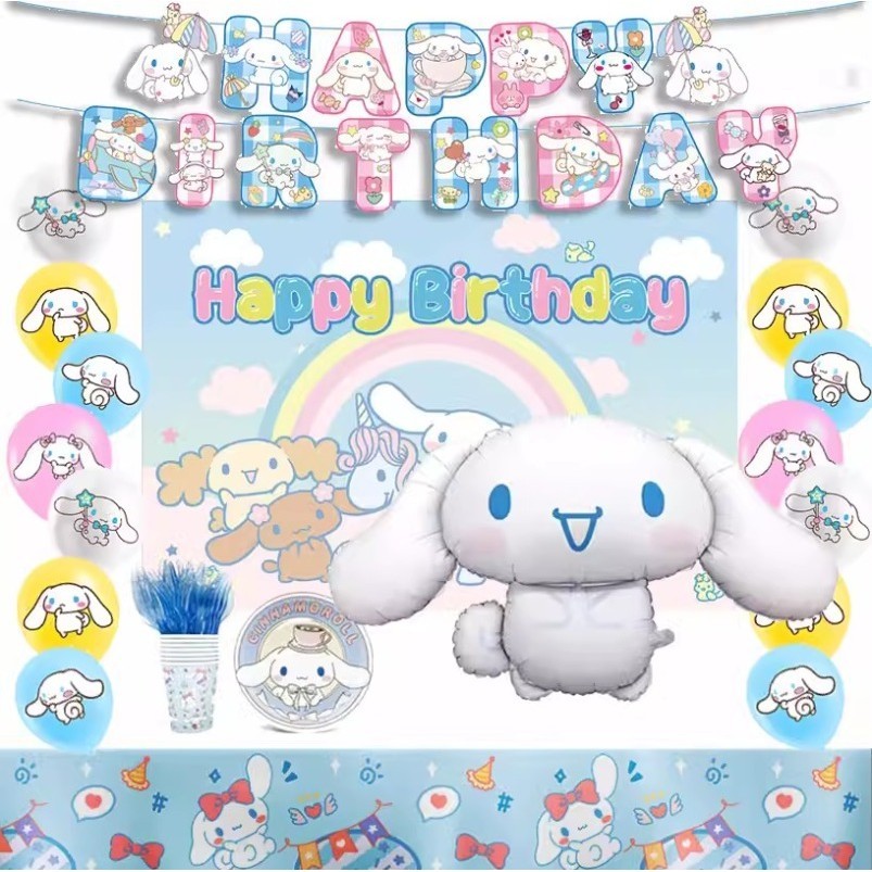 Cinnamoroll Theme Disposable Tableware Set Plates Paper Cup Cake Topper ...