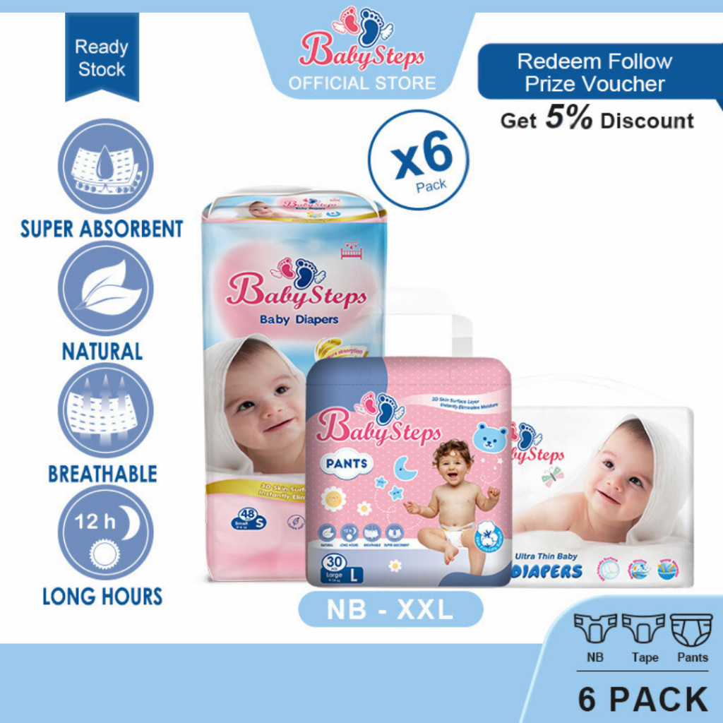 Diapers 6 Pack Diapers Pant Newborn Tape Lampin Baby Diapers Kain ...