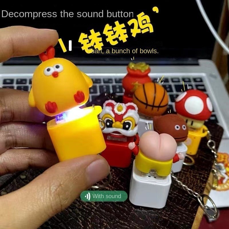 New Wooden Fish Keyboard with Sound Effects Light Keychain Pendant Cute ...