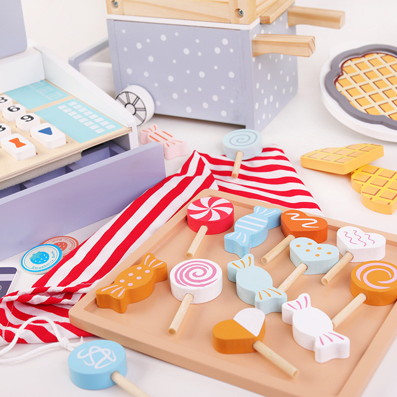 Wooden Pretend Play Toy Pancake Maker Candy Set Popcorn Vending Machine ...