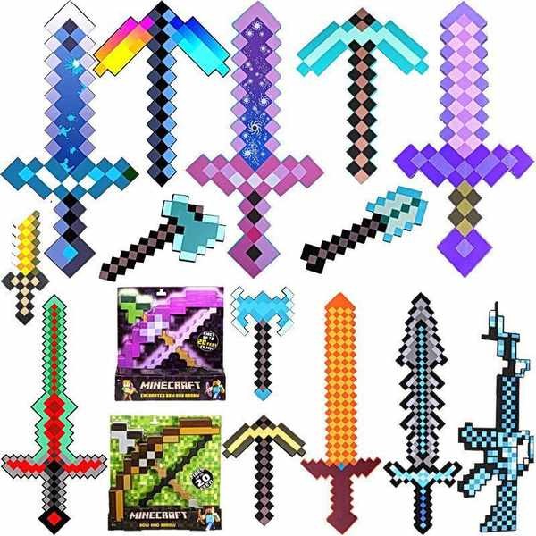 Minecraft Game Toy Weapon Diamond Sword Pickaxe Torch Light Model Foam ...