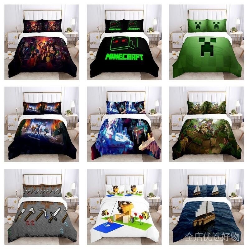 Custom Bed Sheet and Quilt Cover with Creeper Design from Minecraft JJ ...