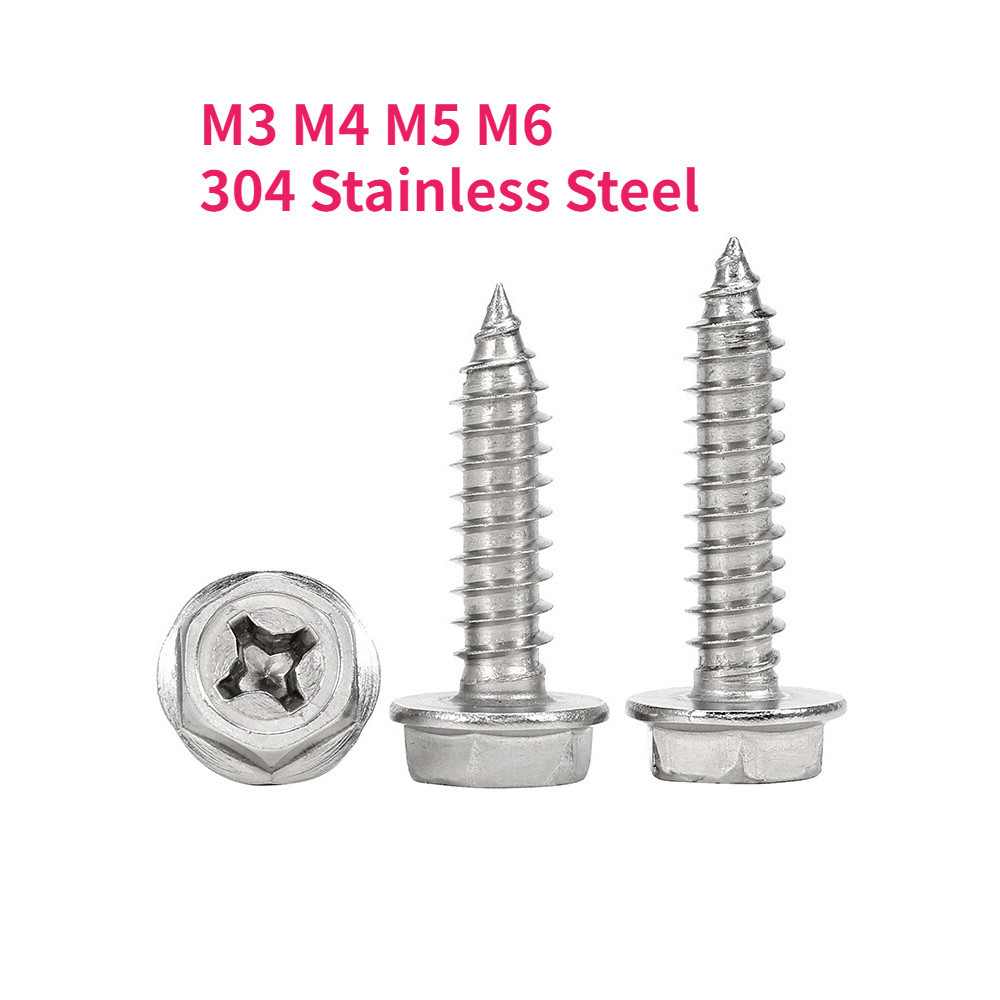 304 Stainless Steel Self-Tapping Phillips Hex Screw Cross Hexagonal Flange Cross Head Screws ...
