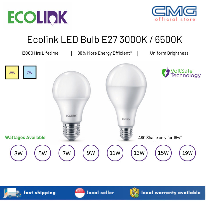 Ecolink LED Bulb E27 Base 3W/ 5W/ 9W/ 11W/ 13W/ 15W/ 19W || Cool ...