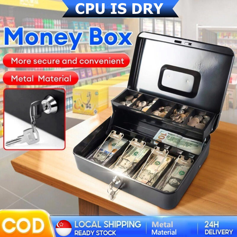 [CPU IS DRY]Cash Box with Lock Key and Money Tray Large Money Box for ...