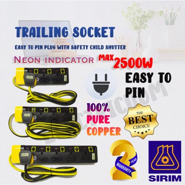 [SIRIM]BLACK SERIES 3/4/5 Way 100% Pure Copper Portable Extension ...