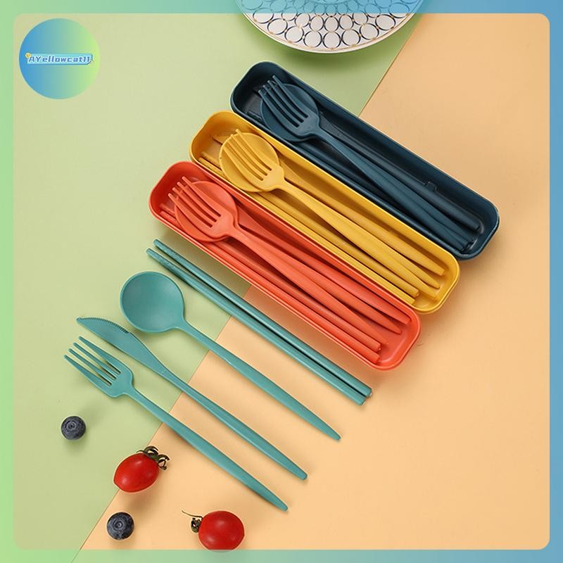 AA 4Pcs/Set Portable Utensils With Box Healthy Eco-Friendly Wheat Straw ...