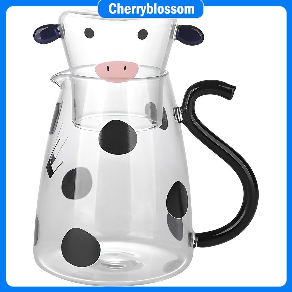Cow Glass Water Pitcher with Glass Cup 500ml V-shaped Mouth Cow Glass ...