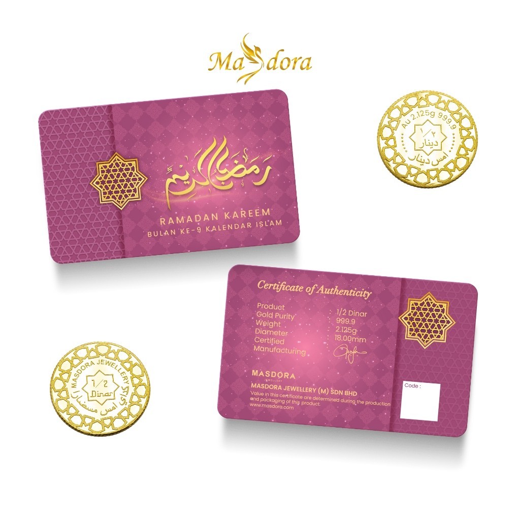 MASDORA 999.9 Gold 1/2 Dinar (2.125GM) Islamic Calendar Collection ...