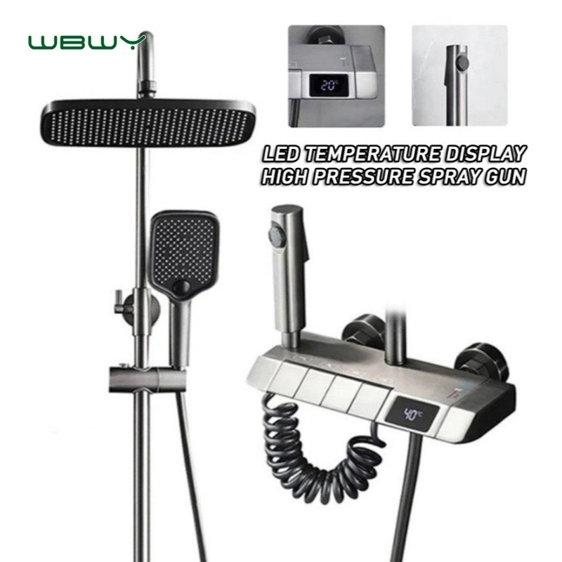 Bathroom Shower Set With LED Control Display Piano Shower Panel Shower ...