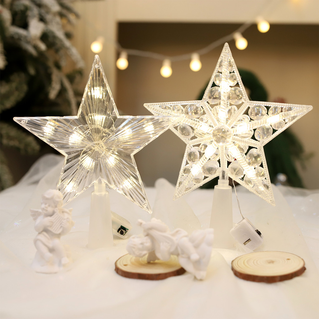 Led Transparent Five Pointed Star Merry Christmas Tree Toppers ...