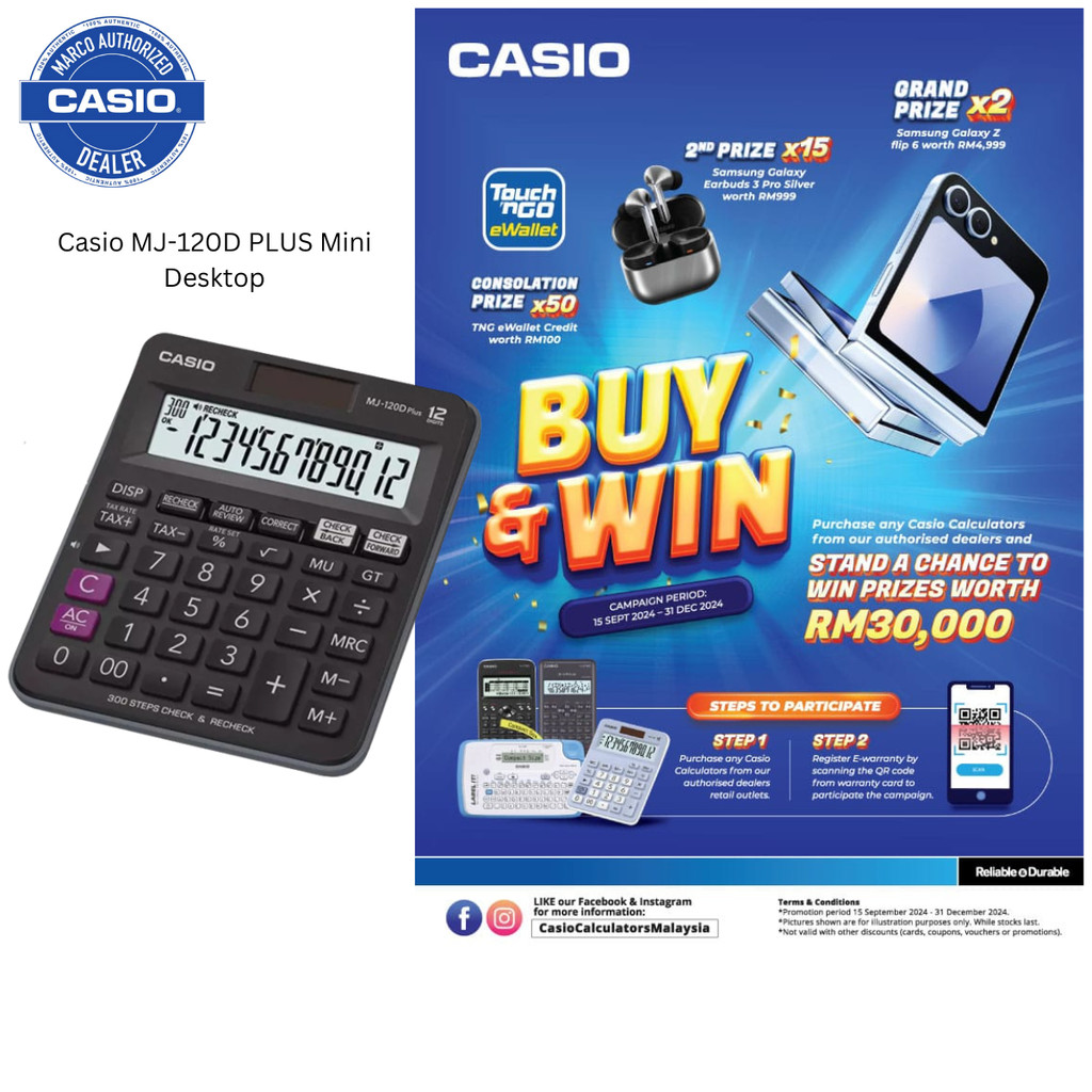 Casio MJ-120D PLUS Mini Desktop Type Check Calculator 300 Steps Check ...